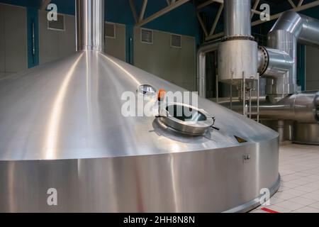 Steel tank for wort boiling at beer factory - brewery equipment Stock ...