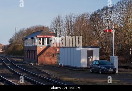 The Network rail mechanical signal box at Barrow In Furness with a ...