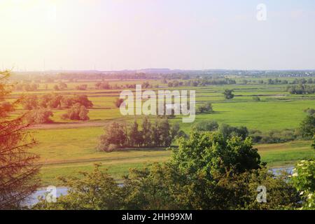 The landscape of a large lowland river in Europe - the Oder Stock Photo ...