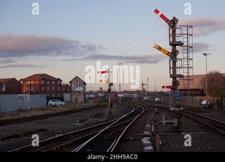 Mechanical railway signals at Blackpool north with Blackpool North ...