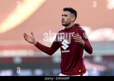 Turin, Italy. 23rd Jan, 2022. Alessio Dionisi (U.S. Sassuolo) gestures ...