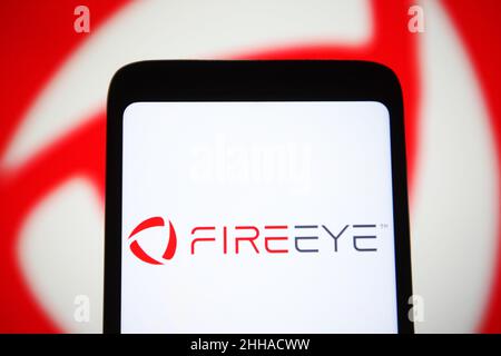 In this photo illustration, a FireEye Inc. logo is seen on a smartphone screen. (Photo by Pavlo ...