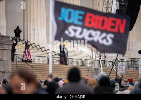 JP Sears speaks at the "Defeat the Mandates American Homecoming" rally ...