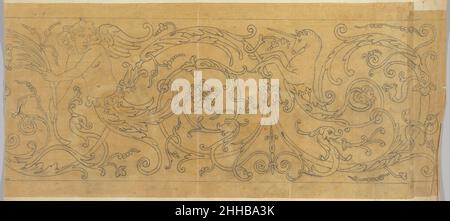 Rinceau Border with Unicorn and Inlay on copper, Italian 18th century ...