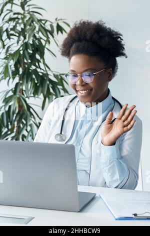Medical Doctor Using Online Elearning Video Conference Technology Stock ...