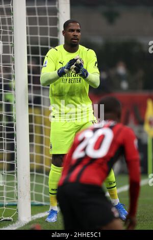 Mike Maignan of AC Milan gestures during Serie A 2025/26 football match ...