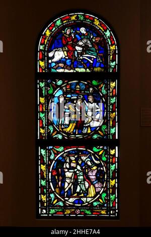 Stained glass window with the Parable of the Prodigal Son, France, c ...