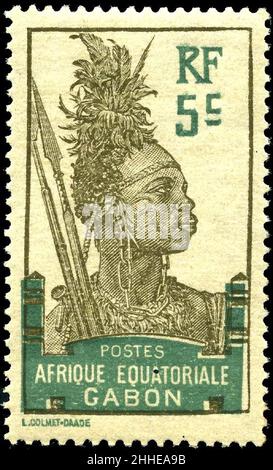 The 1910 Gabon AE 5c stamp is a notable example of early 20th-century ...