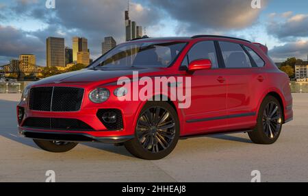 Luxurious hybrid car Bentley Bentayga logo wing. Thailand, Bangkok 07 ...