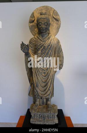 Schist standing Buddha from Gandhara, Pakistan. Dated 2nd Century Stock ...