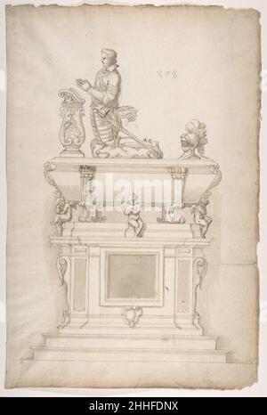 16th-century French drawing of a monumental archway with five bays in ...