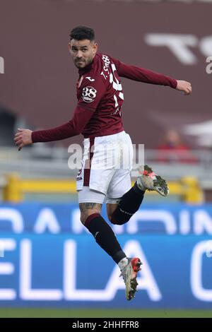 Turin, Italy, 23rd January 2022. Mergim Vojvoda of Torino FC challenges ...