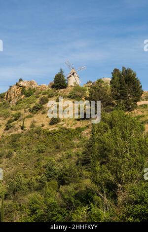 Cucugnan Village and its Windmill in Corbières Region France Stock ...