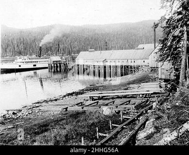Steamship City of Seattle docked at Hawk Fish Company cannery in Hawk ...