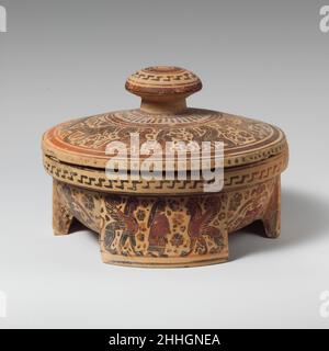 Terracotta pyxis with lid ca. 620-590 B.C. Greek, Corinthian The pyxis ...