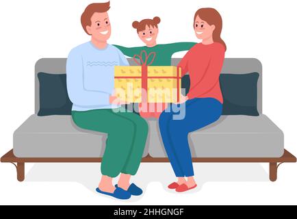 Parents give present gift to girl at children birthday party vector ...