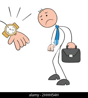 Time watch stick figure vector illustration. Hand drawn late deadline ...