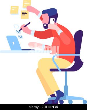 Multitasking businessman doing many tasks at the same time concept ...
