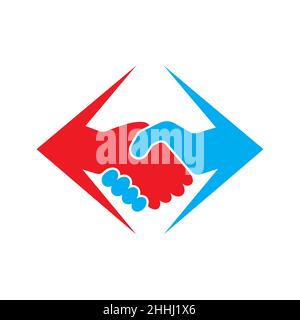 Abstract red and blue handshake icon. Handshake sign inside in the ...
