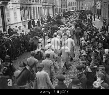 WW1 German troops marching through Belgium in the early stages of the ...
