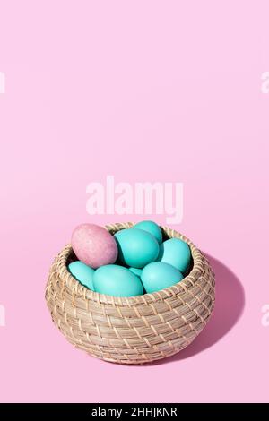 Chicken eggs on pink background closeup view. Easter eggs Stock Photo ...