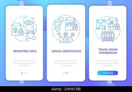 Examples of sensitive blue data onboarding mobile app screen Stock ...