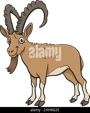 Cartoon illustration of funny ibex comic animal character coloring page ...