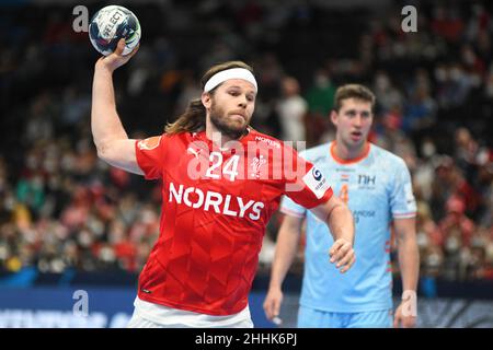 Mikkel Hansen (Denmark) against Netherlands. EHF Euro 2022. Main Round ...