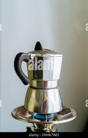 Moka coffeemaker on gas stove in old soviet kitchen Stock Photo - Alamy