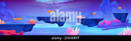 Underwater sea landscape, arcade game ocean level. Cartoon vector ...