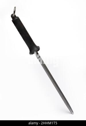Sharpening stick with black handle isolated on white background Stock ...