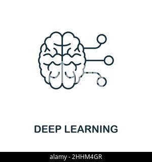 Deep learning AI linear icon. Neural network with cogwheels. Thin line ...