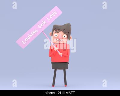 Lovely character holding a love banner. 3d illustration. Isolated Stock ...