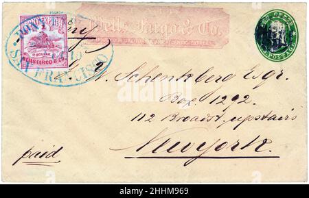 Old american postal envelope with a letter with stamp, postmark, with ...