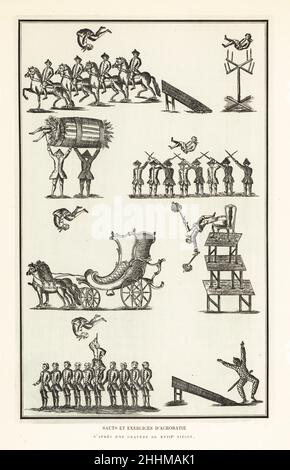 Flyer advertising a troupe of acrobats, 18th century. The stunts ...