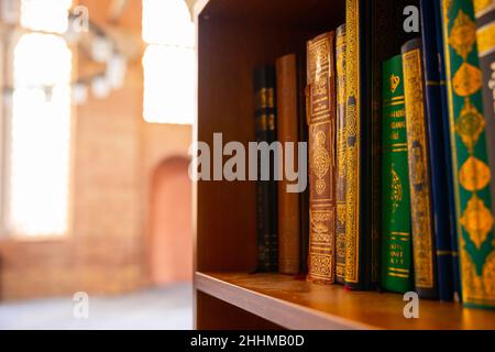 Library with Koran books in a mosque, Iran Stock Photo - Alamy