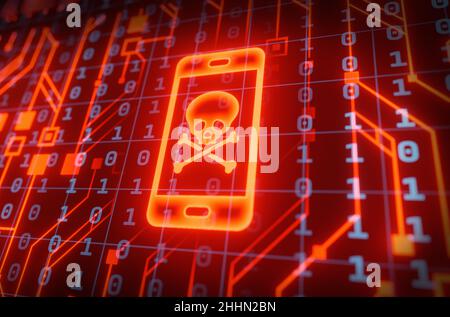 Cyber crime with skull symbol futuristic hologram 3D rendering ...