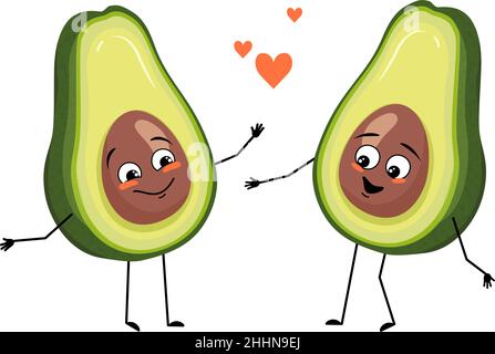 Cute cartoon avocado couple in love, avocuddle. Two avocado halves ...