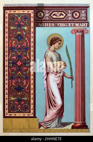 Portrait of Saint Agnes of Rome, virgin martyr, with halo and palm ...