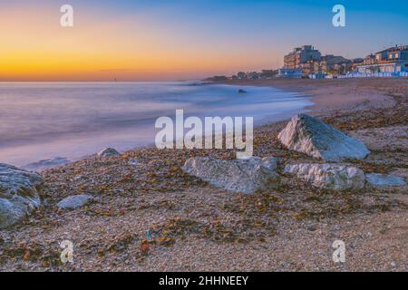 Sunset on the beach of Porto Recanati, Marche, Italy, Europe Stock ...