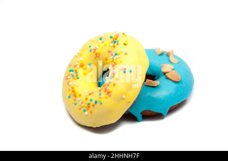 Chocolate exclusive dessert two donuts isolated on the white Stock ...