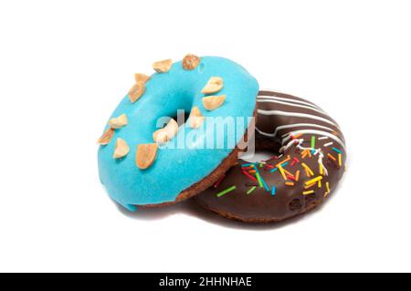 Chocolate exclusive dessert two donuts isolated on the white Stock ...
