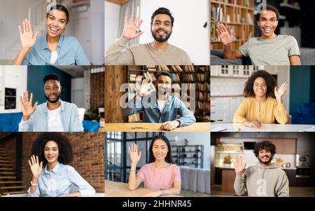 Crowded screen with diverse multiracial people. International work team ...