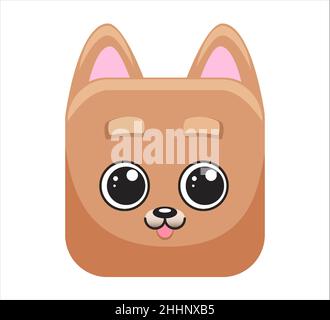 Cartoon kawaii square animal faces, emoticons smiles and emoji vector ...