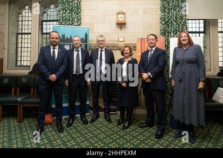 (left to right) James Cartlidge MP, Conservative Party leader Kemi ...
