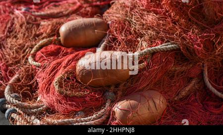Old traditional fishing nets used on cutters in the fishery industry ...