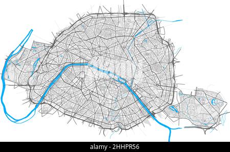 City map Paris, detailed road plan widescreen vector poster Stock ...