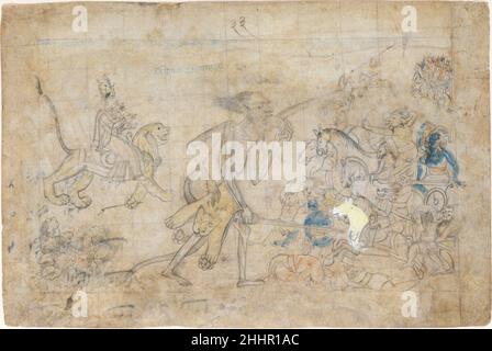 Battle Scene from a Devi Mahatmya late 18th century India (Pahari Hills ...