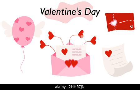 A set of items for ValentineDay. Envelopes, valentines, letters. In ...