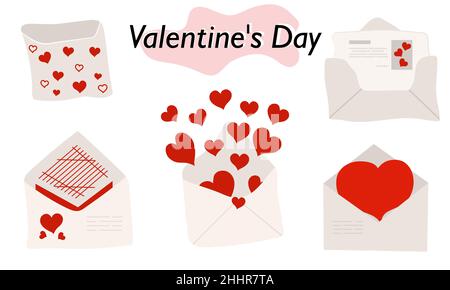A set of items for Valentines Day. Envelopes, valentines, letters. In ...